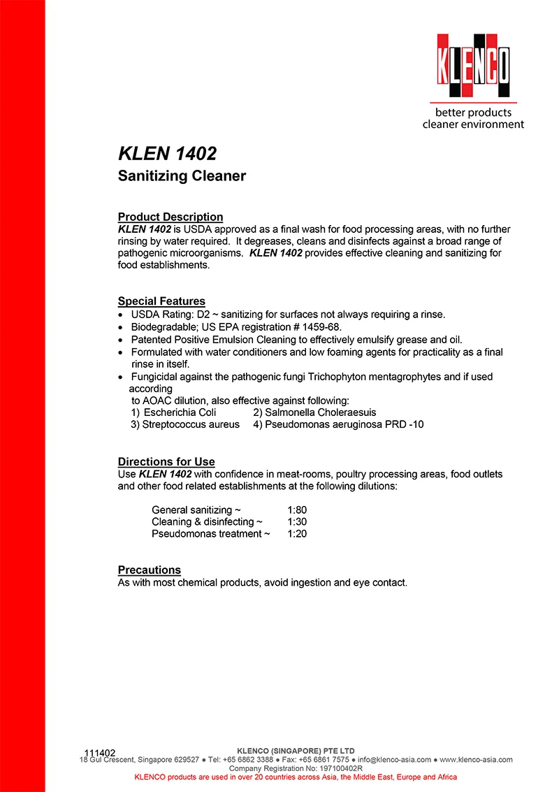 BẢNG DỮ LIỆU AN TOÀN KLEN 1402 - KLENCO VIỆT NAM