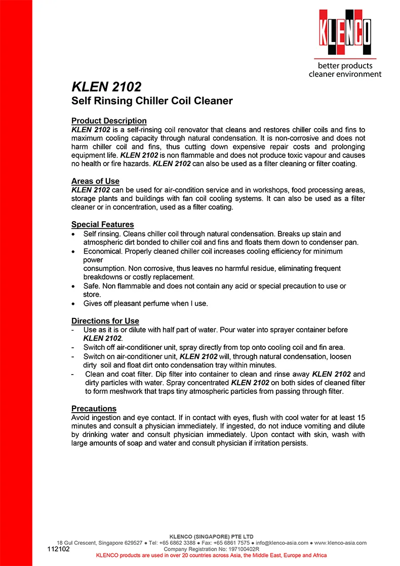 BẢNG DỮ LIỆU AN TOÀN KLEN 2102 - KLENCO VIỆT NAM