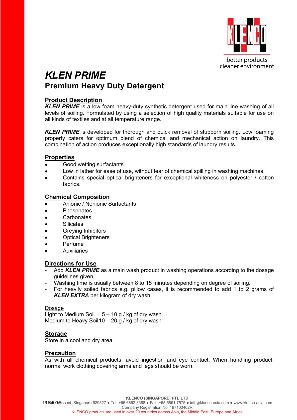 BẢNG DỮ LIỆU AN TOÀN KLEN PRIME - KLENCO VIỆT NAM