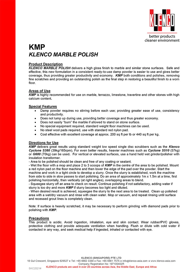 Bảng dữ liệu an toàn KMP (Klenco Mable Polish) - KLENCO VIỆT NAM